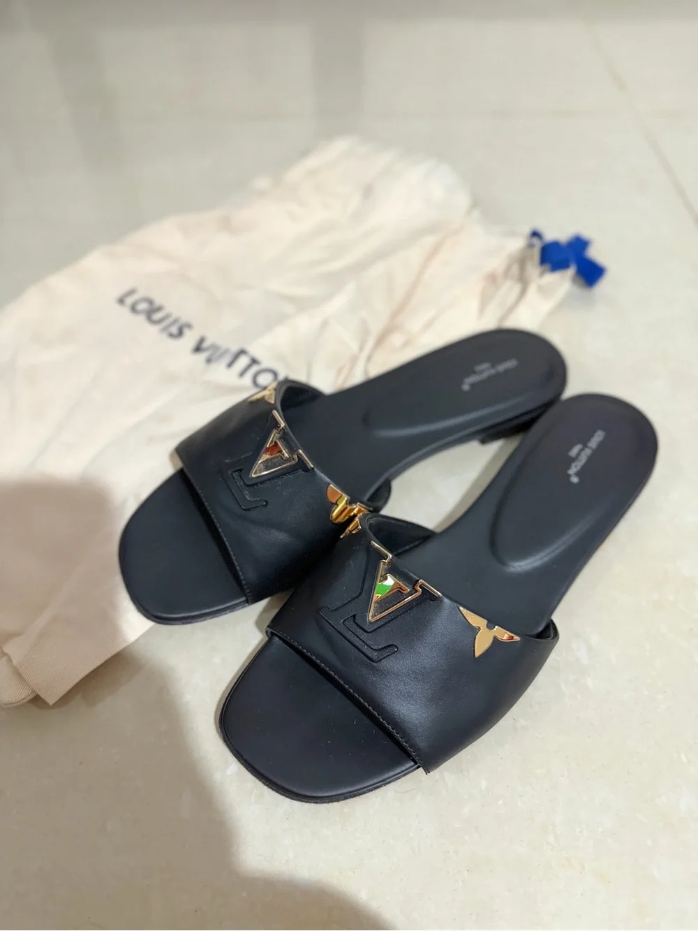 Louis Vuitton | Shoes | Authentic Louis Vuitton Lv Mare Flat Mule Black ...